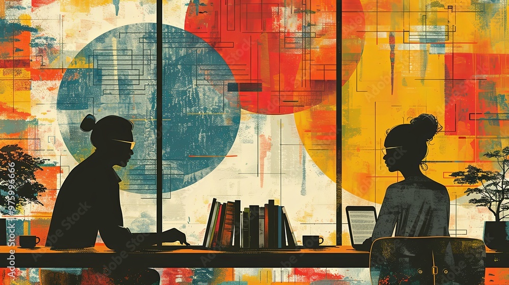 Telework people bento grid illustration set. Working from home 2D ...