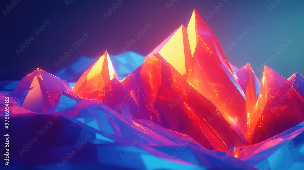 Abstract jagged peaks of glowing polygons rising in a dynamic ...