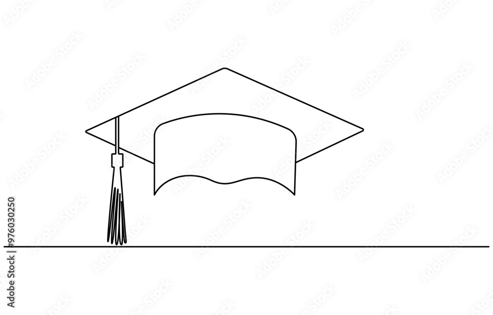 Continuous cap one line art drawing of graduation hat concept outline ...