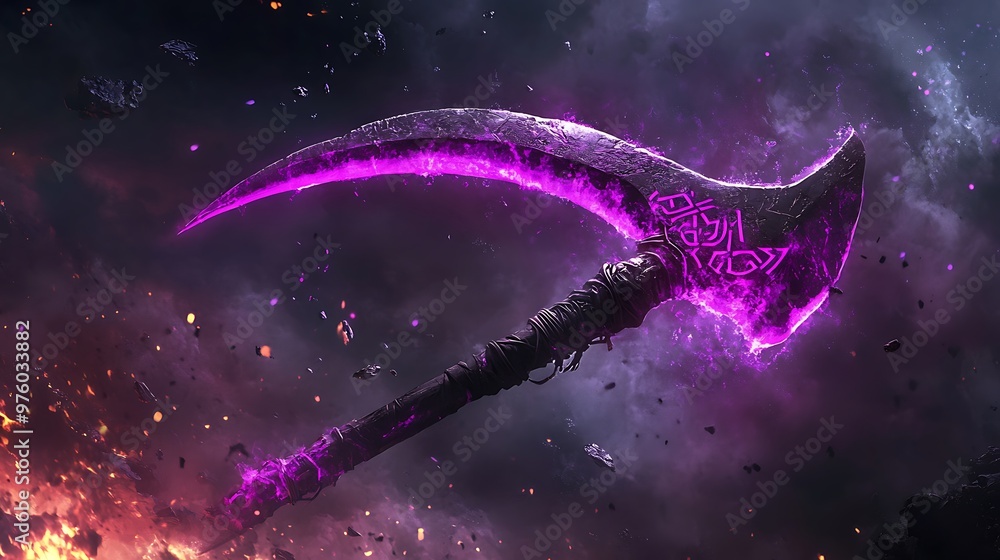 Dark Energy Scythe - Iconic Game Weapon with Glowing Violet Blade and ...