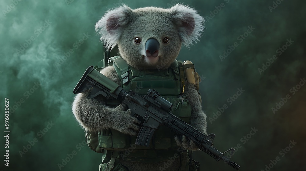 Brave Koala Soldier in Military Uniform with M4 Rifle and Backpack in ...