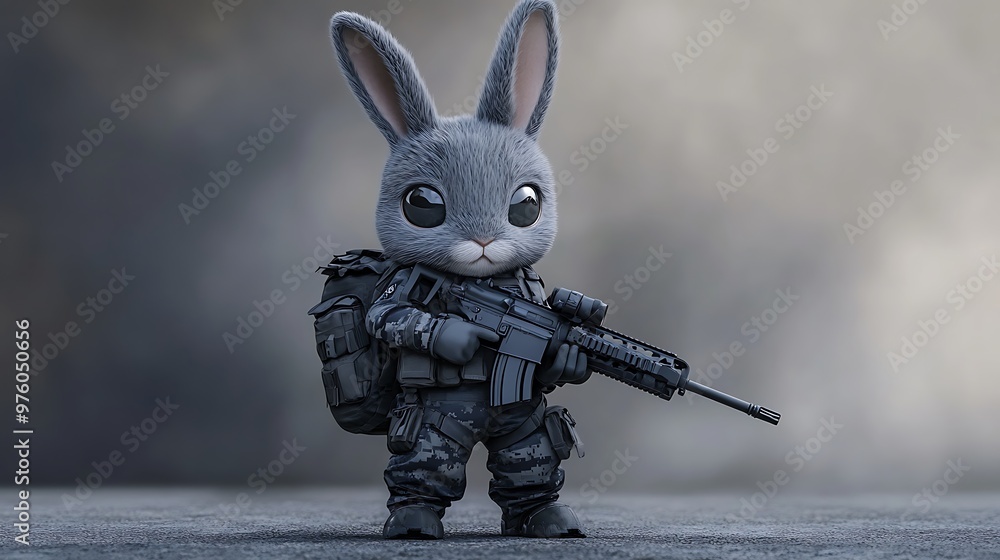 Poster Tactical Bunny - Cute rabbit in black uniform with M4 rifle and ...