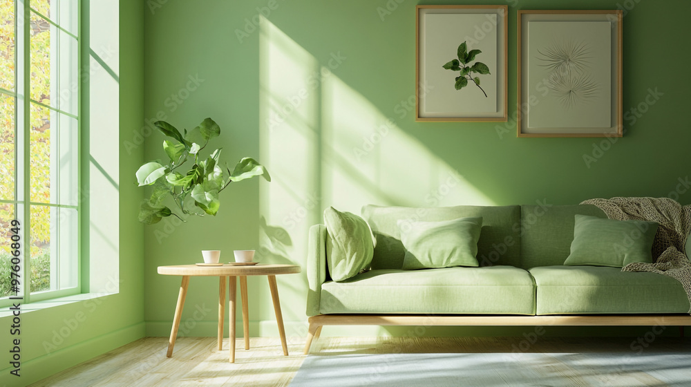 Luxury designer interior green color tones. Exclusive design of a room ...