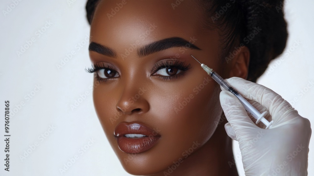 Lip Botox injections concept. Young black woman getting beauty ...