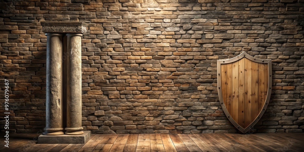 Medieval castle brick wall texture with ancient stone temple background ...