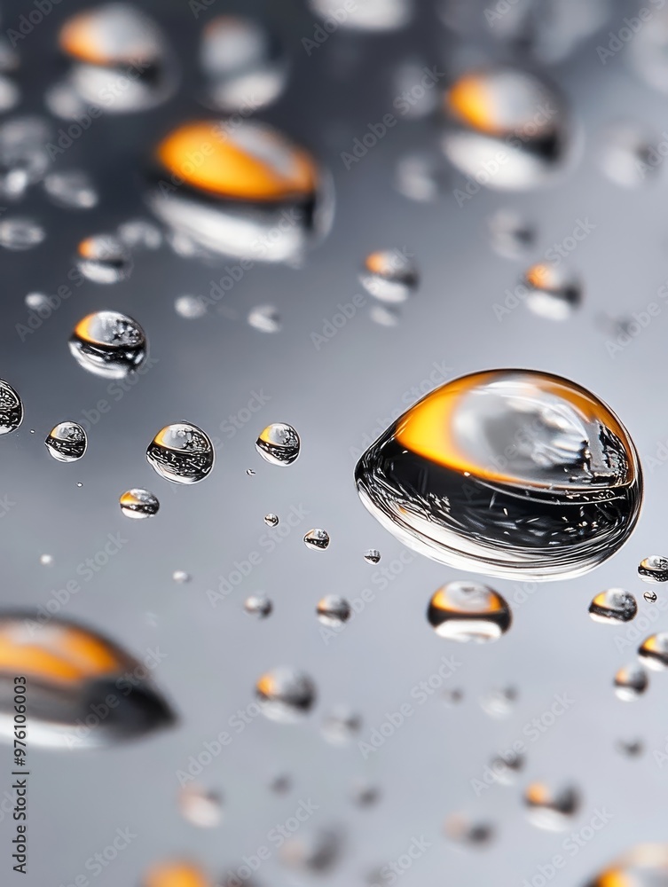 Water droplets, illuminated with a warm glow, create a mesmerizing ...