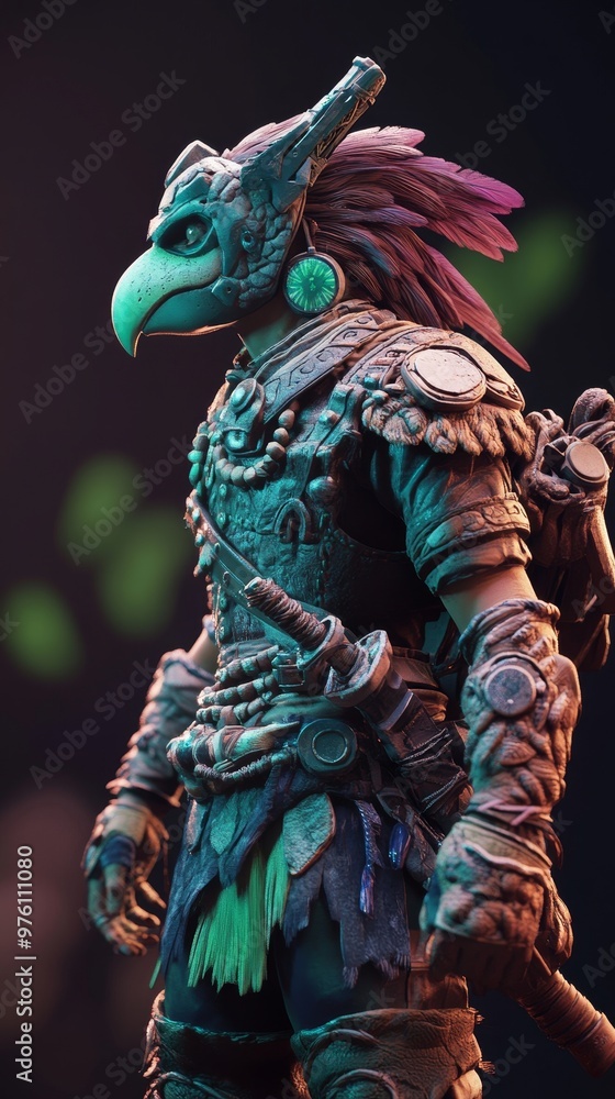 Amazoniapunk adventurer, green and blue MMORPG character in Blender 3D ...