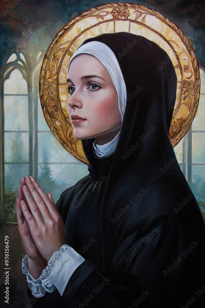 An oil painting of Saint Elizabeth Ann Seton captures the serene and ...