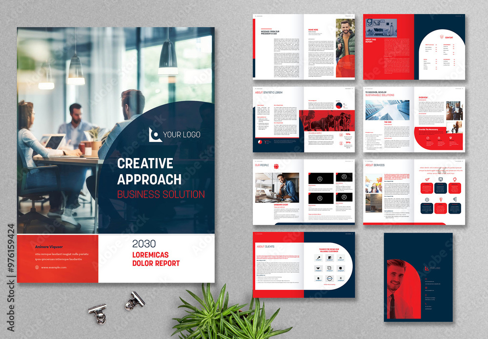 Company Profile with Red and Blue Accents Stock Template | Adobe Stock