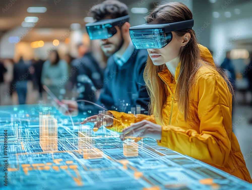 Two individuals engage with augmented reality technology, exploring ...