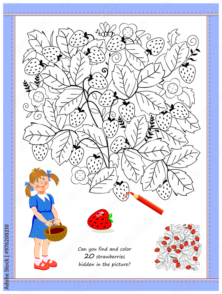 Educational page for children. Can you find and color 20 strawberries ...