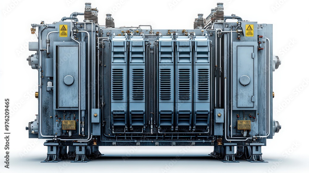 Large electrical transformer with multiple connections and a rugged ...