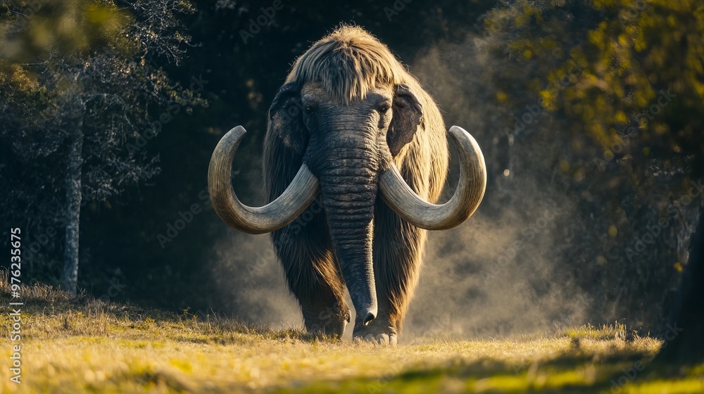 woolly mammoth walking towards the camera, concept of reviving extinct ...