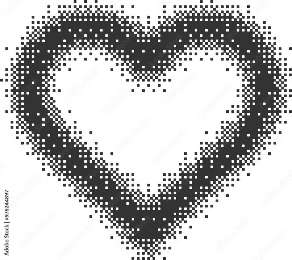 Bitmap pixel arcade game effect. Hearts y2k halftone pattern shape. Dither aesthetic gradient ...
