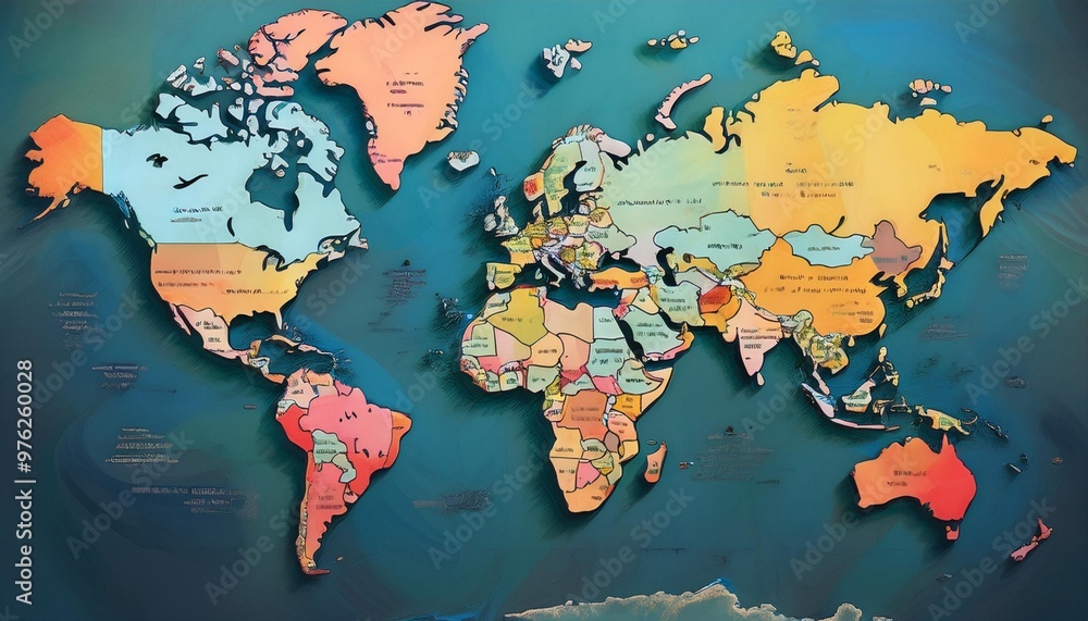 Colored Political World Map with Country Borders and Geographic ...