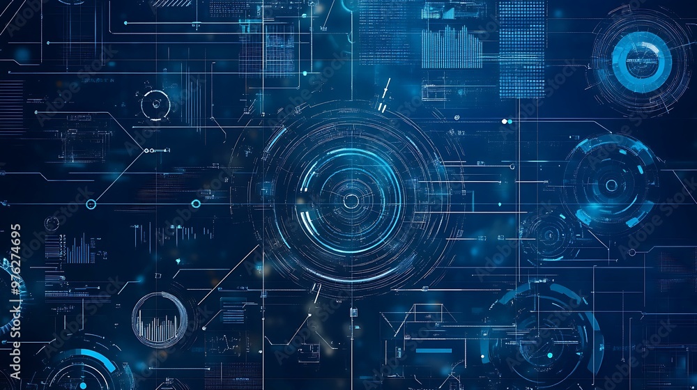A blueprint design representing a growing technology business, with a ...
