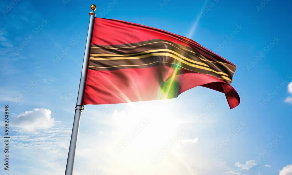 The Latvian flag, with its deep red and white stripes, is shown waving ...
