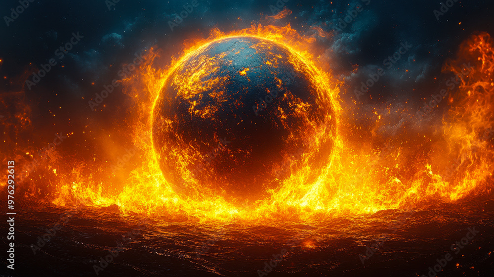 Burning Earth Globe in Flames Illustrating Global Warming, Climate ...