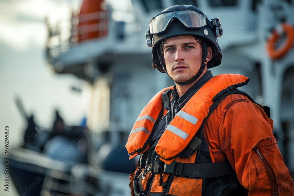 Coast Guard Officer Ready for Action: A Coast Guard officer dressed in ...