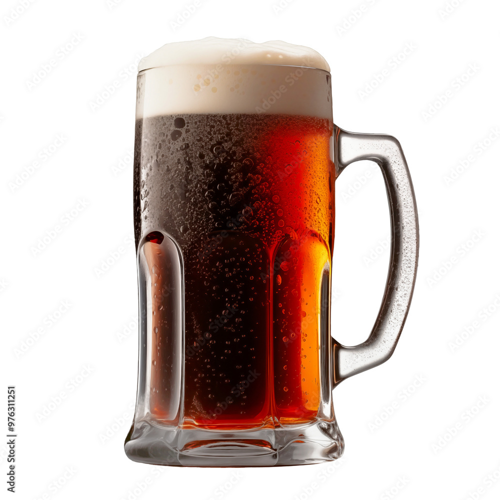 A beer mug with dark foamy beer, isolated on a transparent background ...