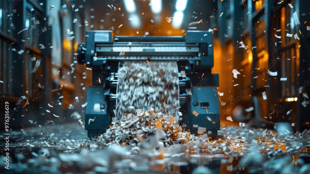 Machine that is pouring something into a pile, paper shredder Stock ...