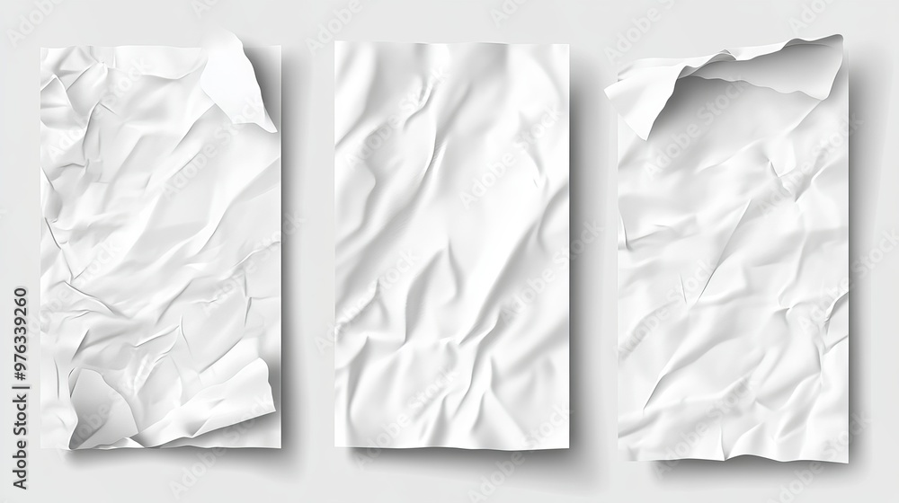 Set of realistic vector illustrations of crumpled and wrinkled white ...