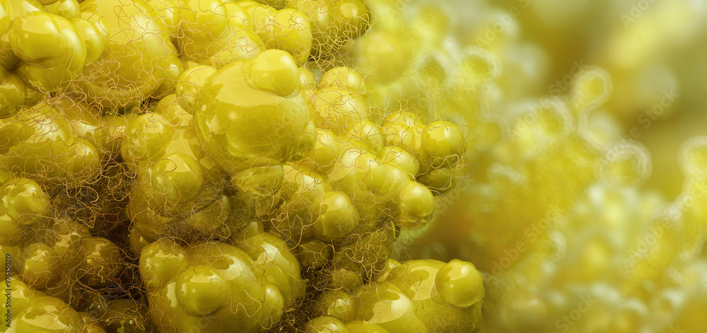 Adipocytes, fat cells surrounded by fine strands of connective tissue ...