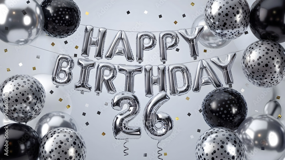 Elegant 26th Birthday Celebration with Polka Dot and Silver Balloons ...