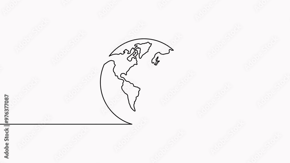 Leaf with Earth globe continuous line drawn animation. Animated linear ...