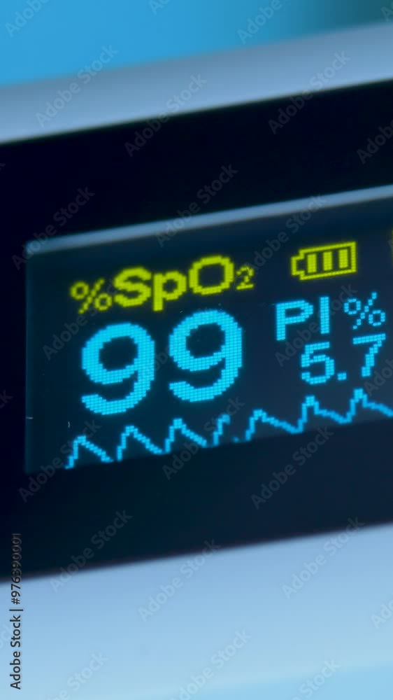 Noninvasive method for monitoring oxygen saturation SpO2. Doctor uses ...