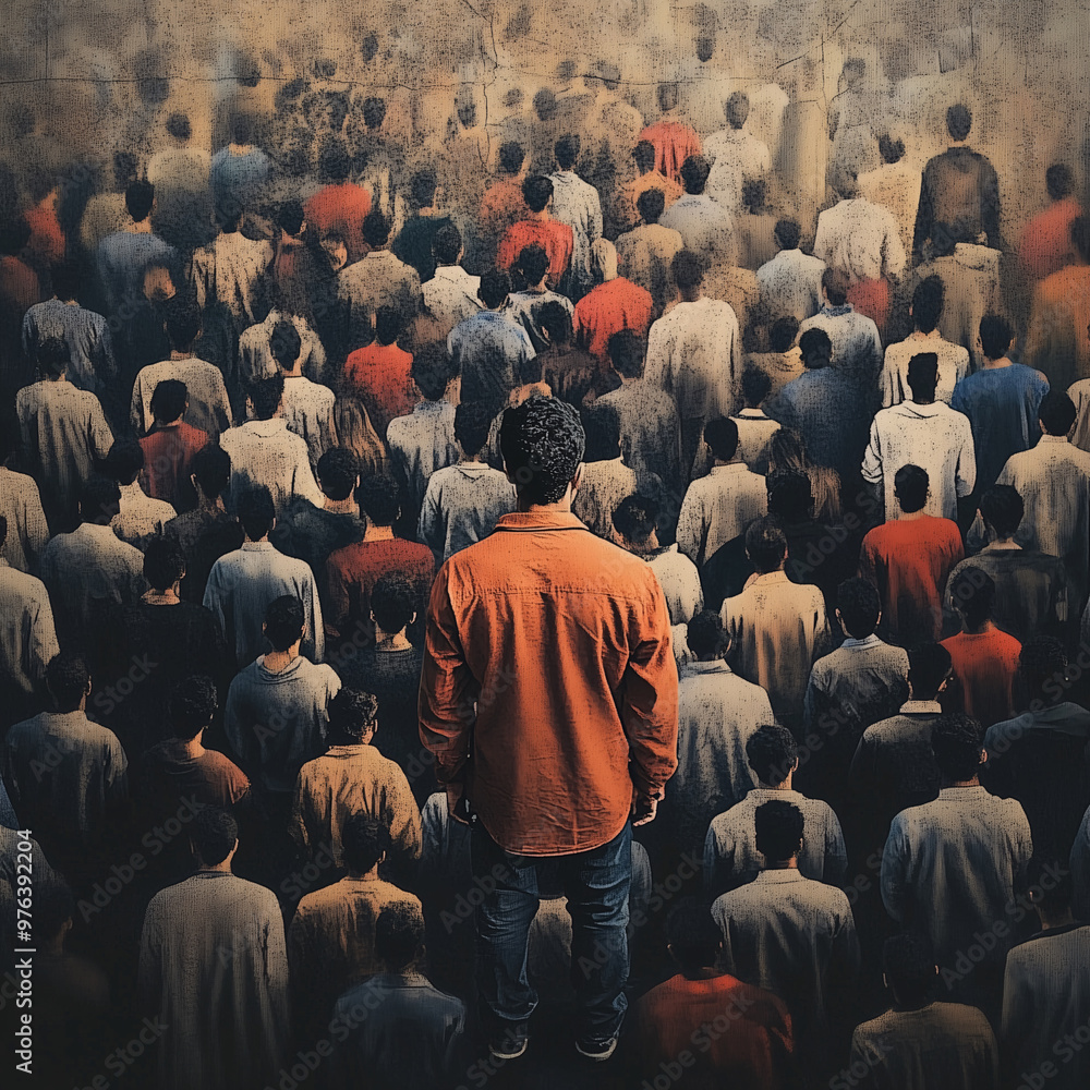 Overwhelming Crowd Fading into Darkness Signifying Conformity and Loss ...