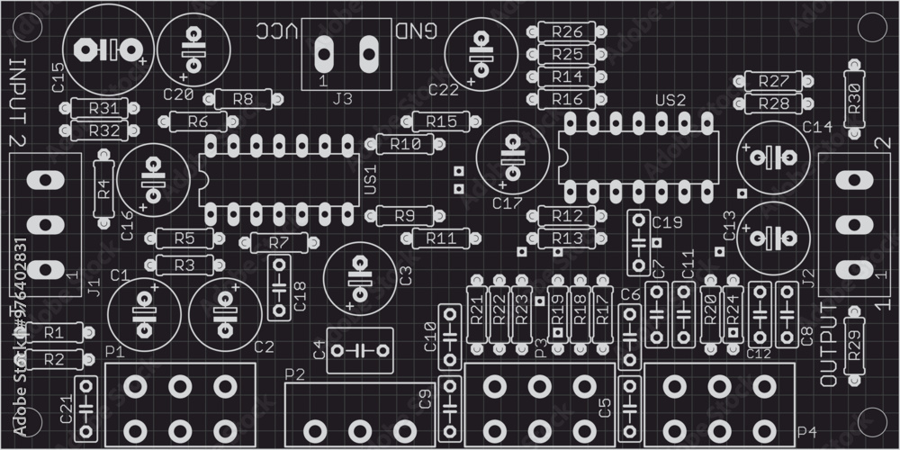 Placement of components of radio elements (contact pads and seats) on ...