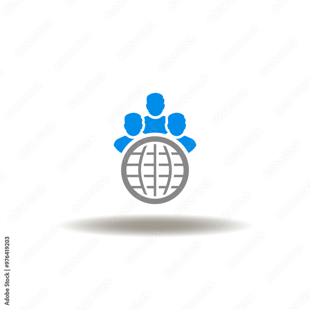 Vector illustration of earth globe and team or group person, user ...