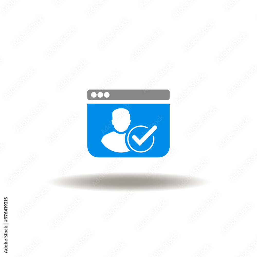 Vector illustration of website and person with check mark. Symbol of ...