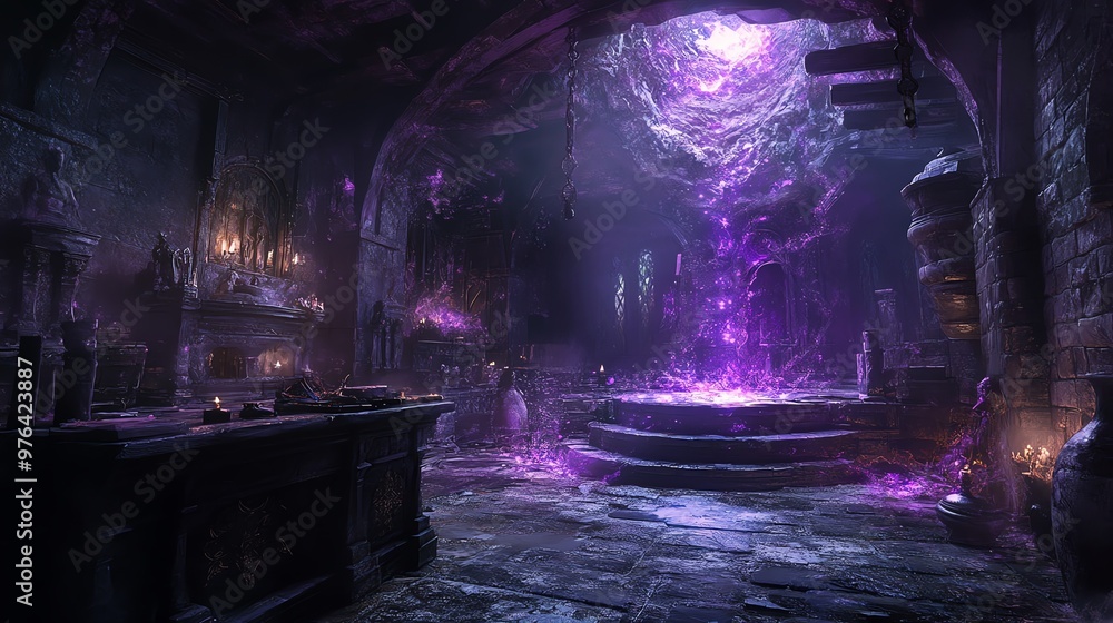 Sorcerer s lair filled with creepy artifacts, a powerful spell being ...