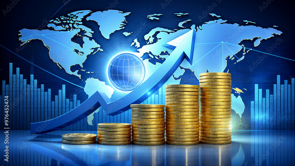 Dynamic financial growth concept with ascending coin stacks, upward ...