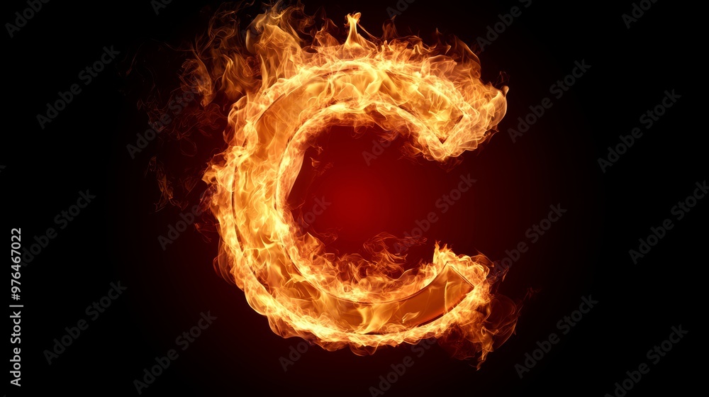 Fire alphabet letter C made of fire flames with red smoke behind hot ...
