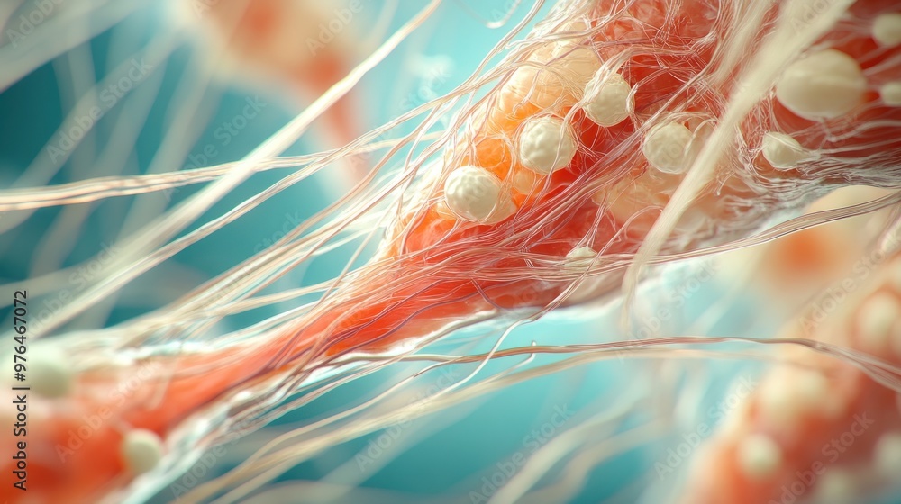 A detailed view of the neuromuscular junction, where nerves connect to ...