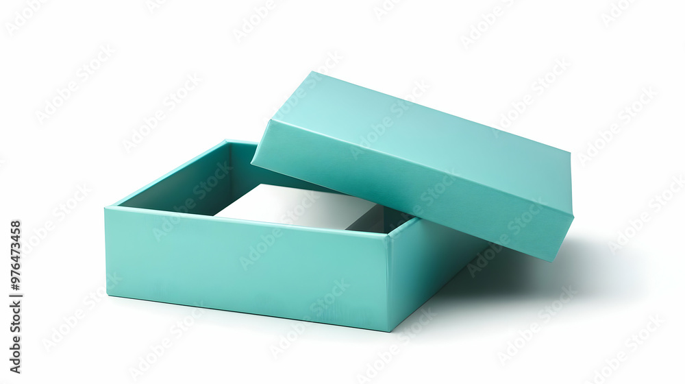 A modern teal gift box with an open lid, perfect for packaging and ...