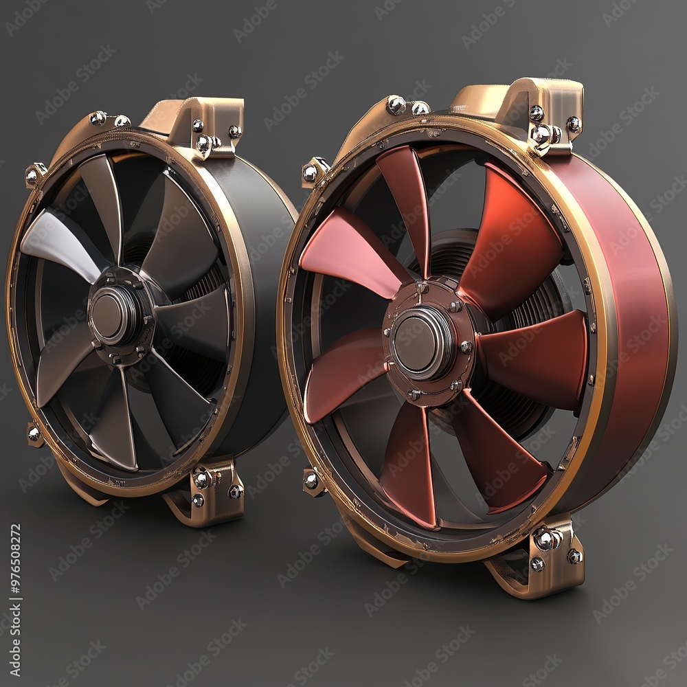 3d model of an engine fan, made in blender with the colours brown and ...