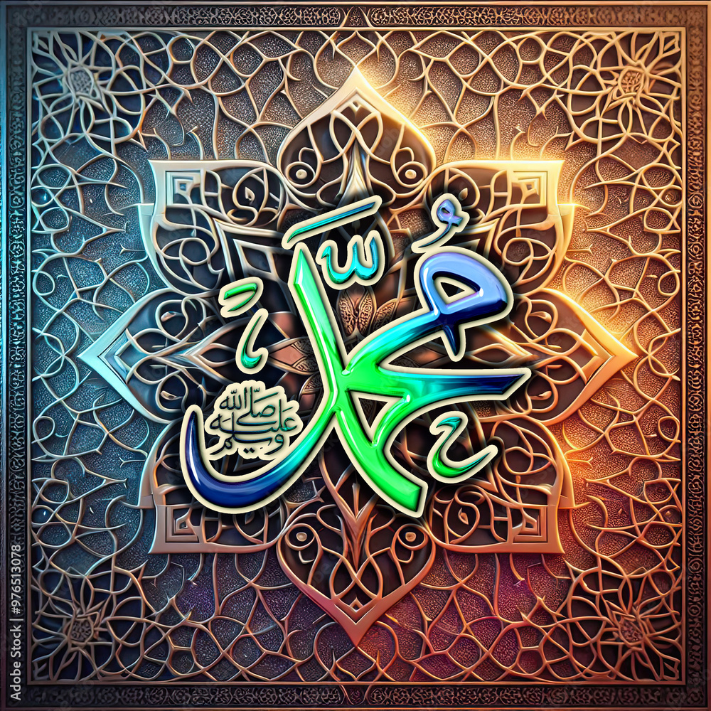 Prophet Muhammad Arabic letter icon logo with islamic ornamental ...