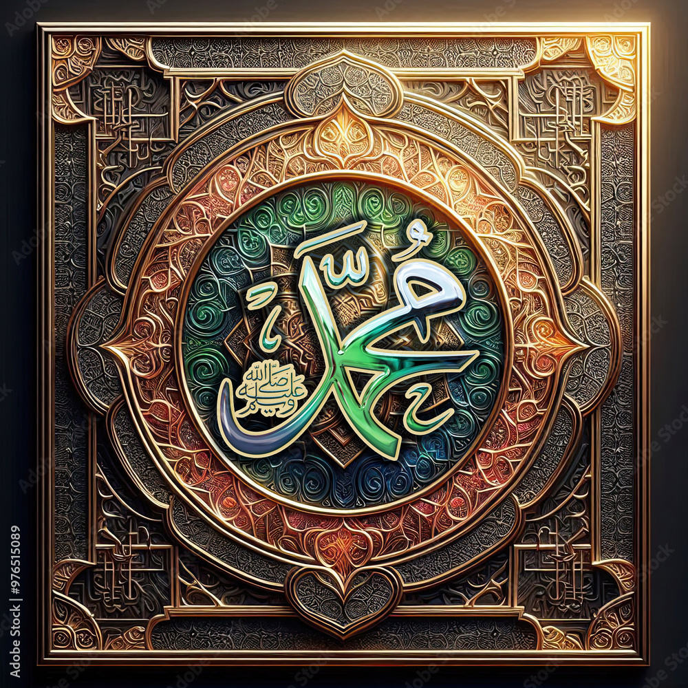 Prophet Muhammad Arabic letter icon logo with islamic ornamental ...