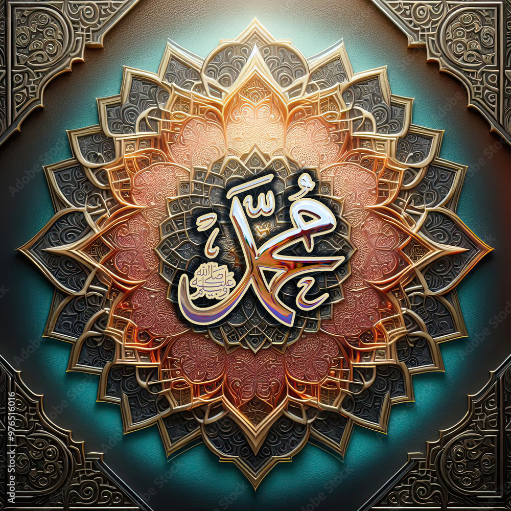 Prophet Muhammad Arabic letter icon logo with islamic ornamental ...