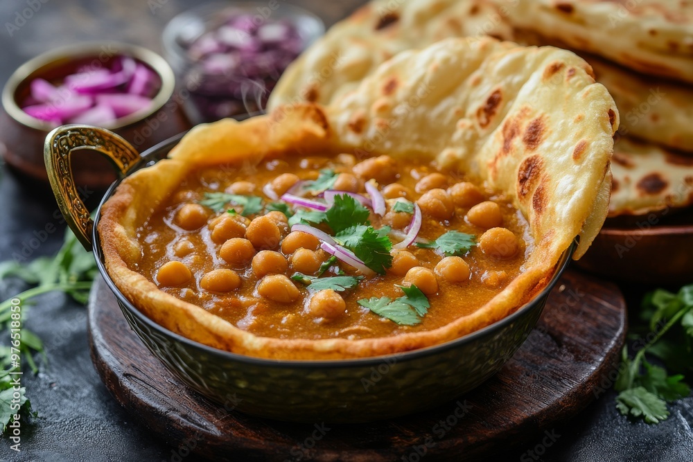 Chole Bhature, A combination of spicy chickpea curry (chole) and deep ...