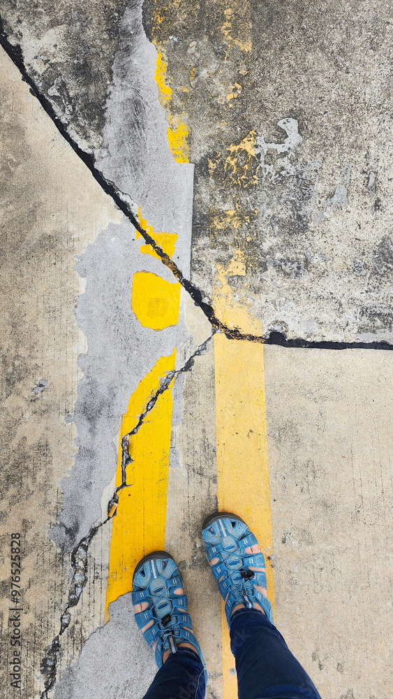Three cracks meet. Cracks can be caused by flooding, ground subsidence ...
