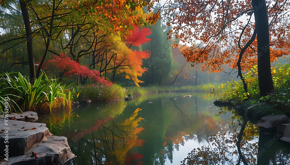 Autumn beauty at Shanghai Gongqing Forest Park with natural wetland and ...