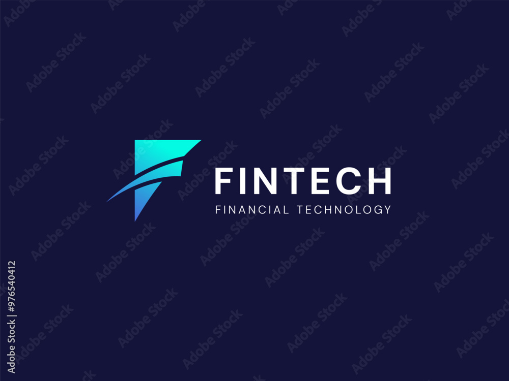 FinTech Financial Technology with curved shapes Overlapping letter F ...