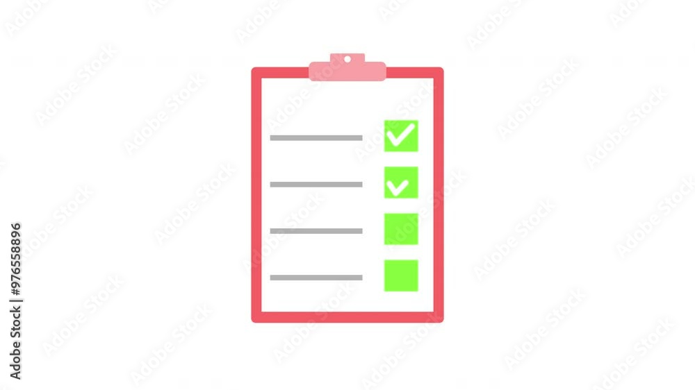 checklist clipboard paper checking animation on white background, tick ...