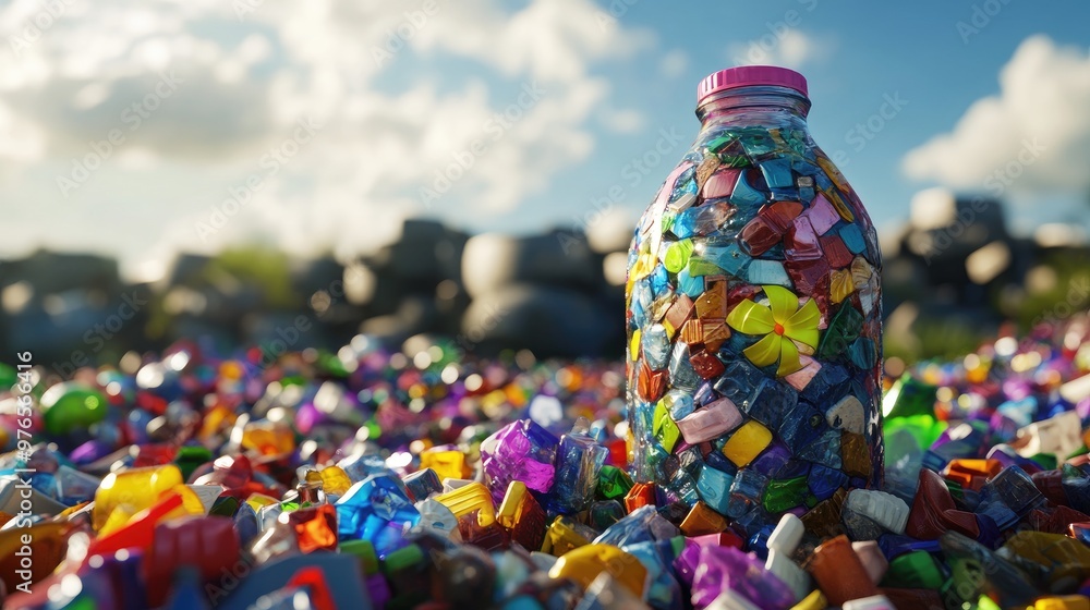 Colorful Plastic Bottle Amidst Pile of Recycled Plastic Waste in an ...