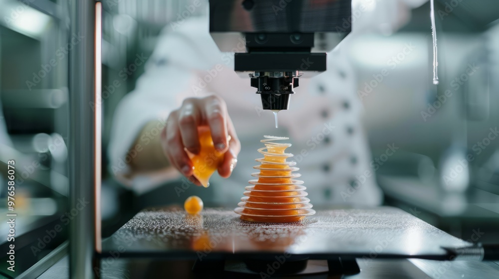 3D printed food, a chef programming a 3D food printer to create a ...